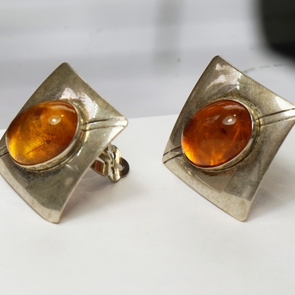 Handmade | Jewelry | Bold Amber Clip On Rhombus Earrings Gift For Women ...